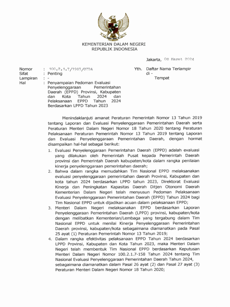 Penyampaian Pedoman EPPD Tahun 2024 Berdasarkan LPPD THN 2023 Kepada TIMNAS | PDF