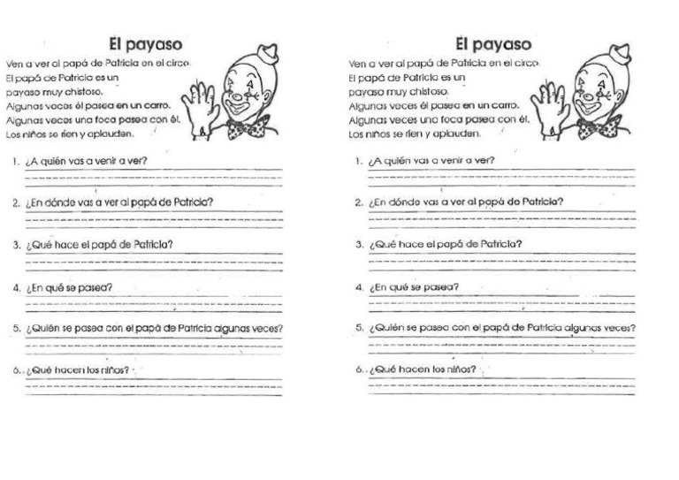 Ficha de Plan Lector El Payaso | PDF