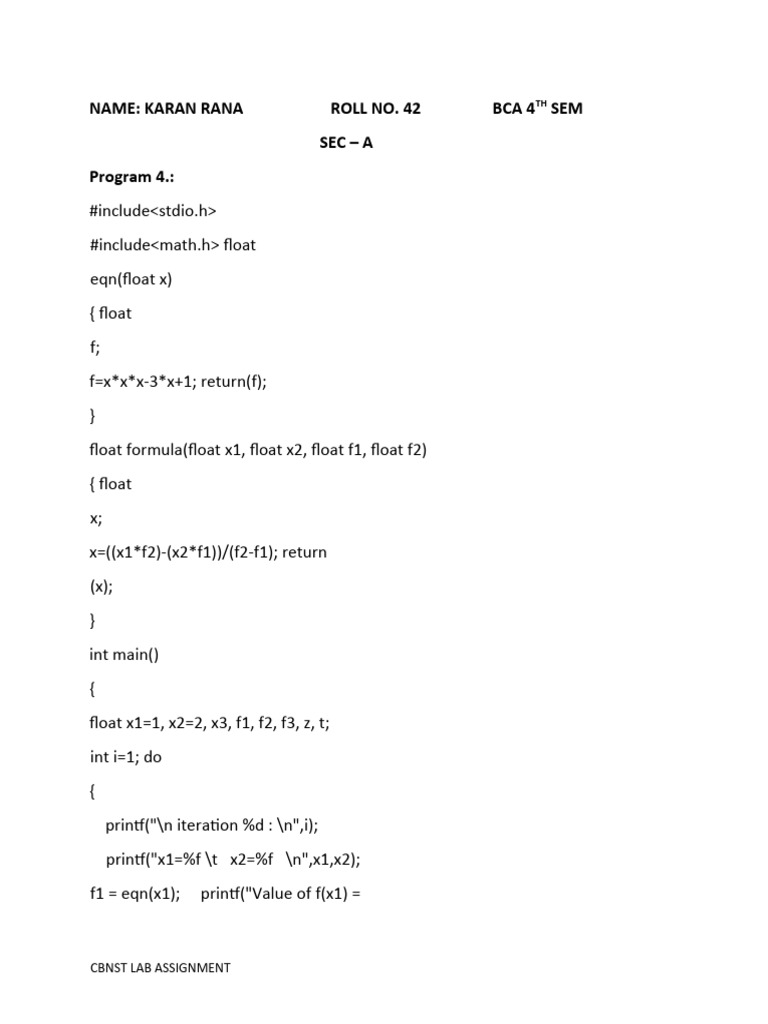 Name: Karan Rana Roll No. 42 Bca 4 SEM Sec - A Program 4. | PDF | Computer Programming | Mathematics
