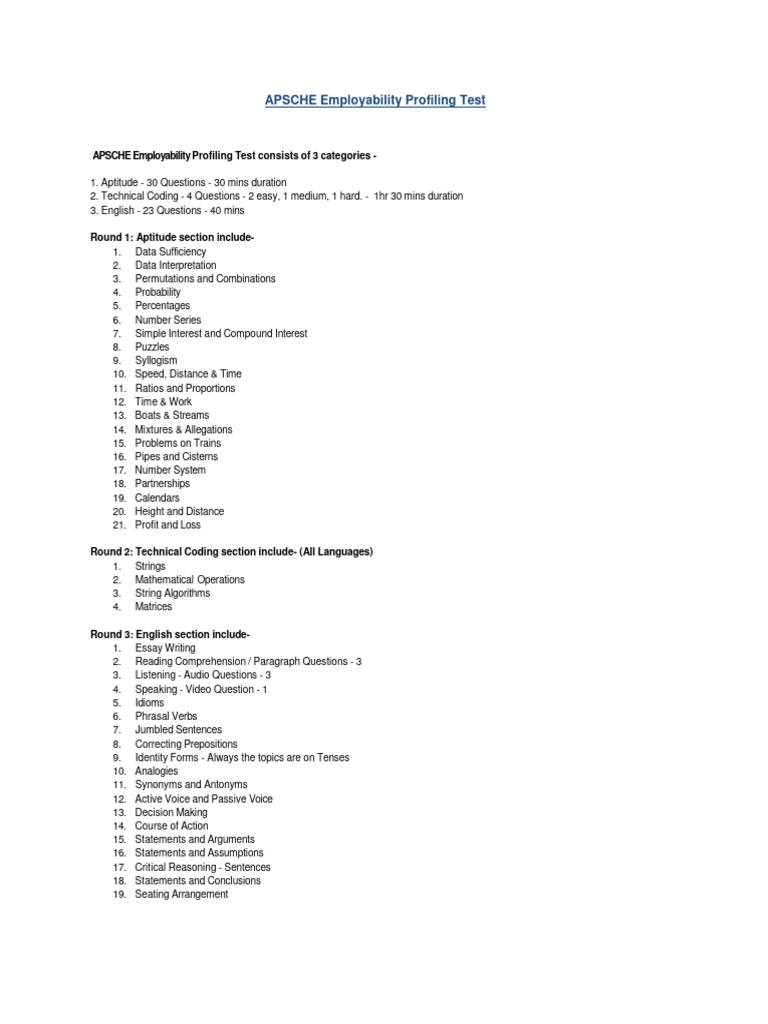 APSCHE Test: Skills for Job Seekers | PDF