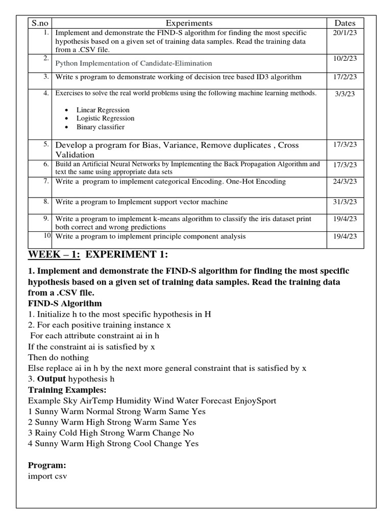(ML) Machine Learning Lab Manual | PDF | Machine Learning | Mean ...