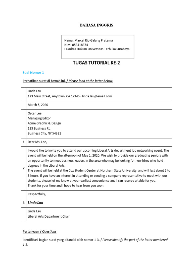 Tugas 2 - Marcel Rio - 053418374 - Bahasa Inggris | PDF