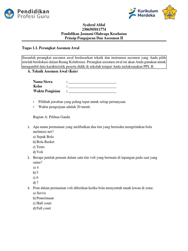 T1-3-b Ruang Kolaborasi - Tugas 1.1. Perangkat Asesmen Awal | PDF