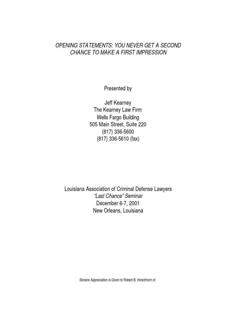 Opening Statements Pdf Courtroom Nonverbal Communication