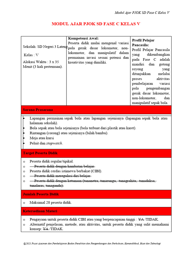 01 Modul Ajar Permainan Sepak Bola | PDF