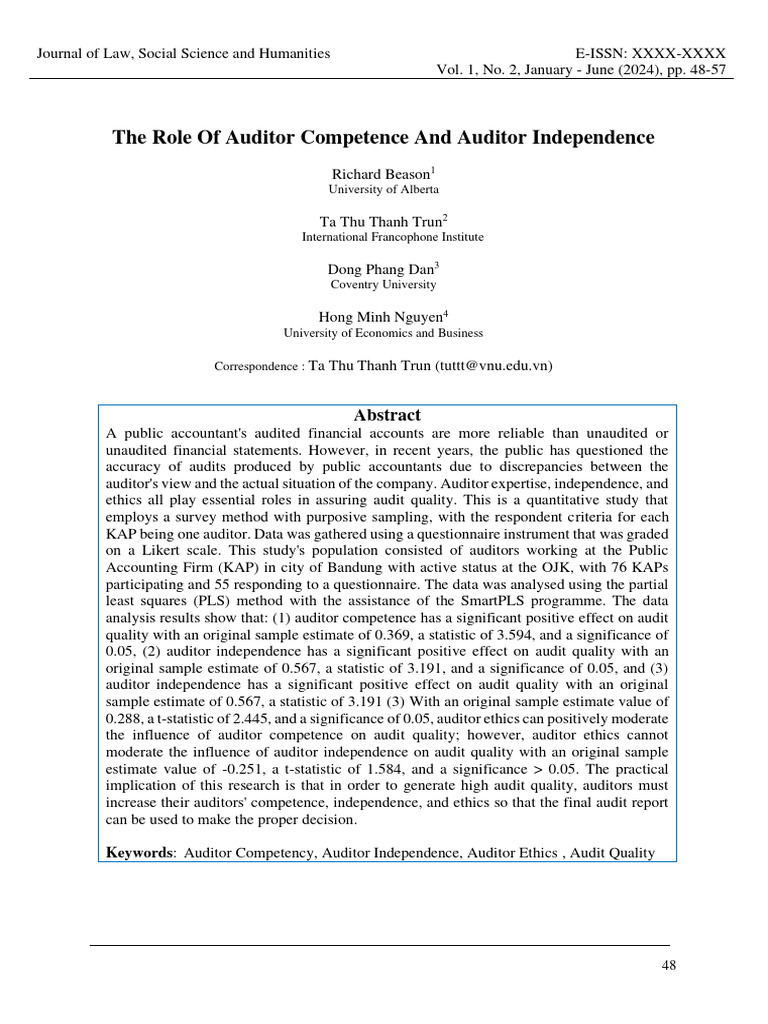 The Role of Auditor Competence and Auditor Independence | PDF ...