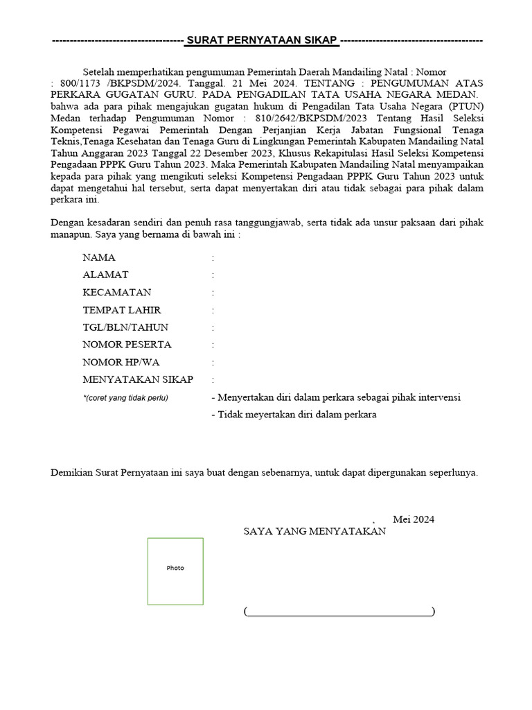 SURAT PERNYATAAN SIKAP Rev | PDF