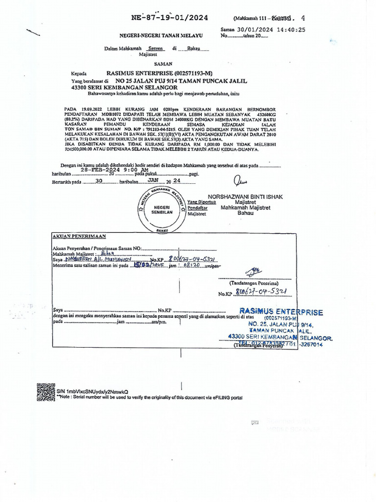 JPJ Saman Court Case Driver Samad 19092022 | PDF