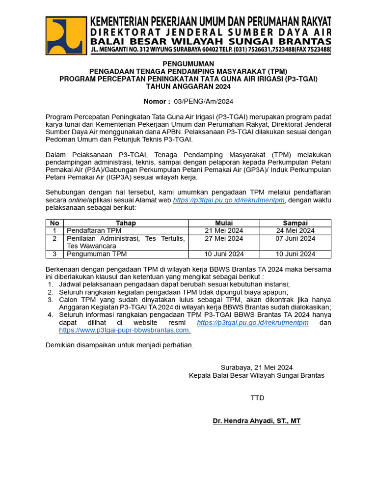 Pengumuman Pengadaan TPM Tahun 2024 | PDF | Bisnis | Teknologi & Rekayasa