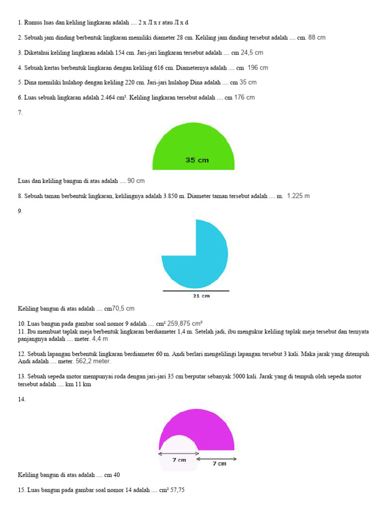Ulangan Luas Keliling Lingkaran | PDF