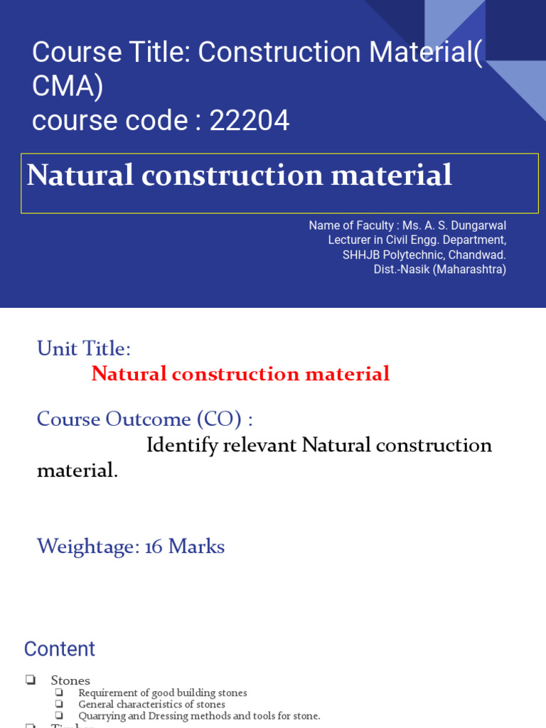 Natural Construction Material | PDF | Rock (Geology) | Wood