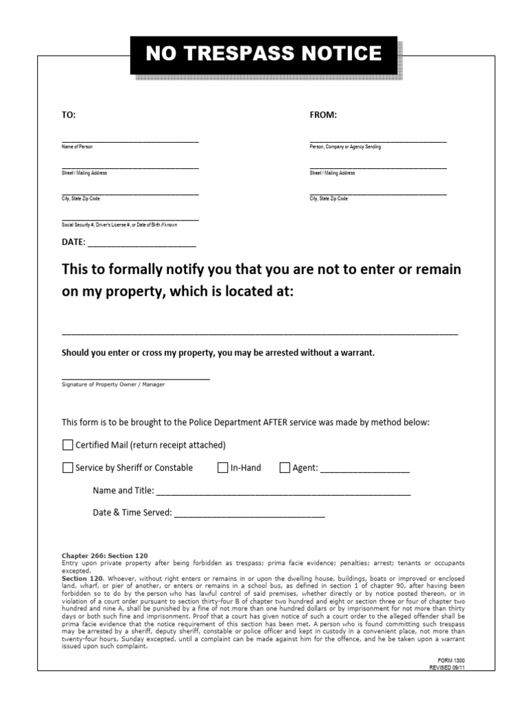 No Trespassing Letter Template | PDF | Crimes | Crime & Violence