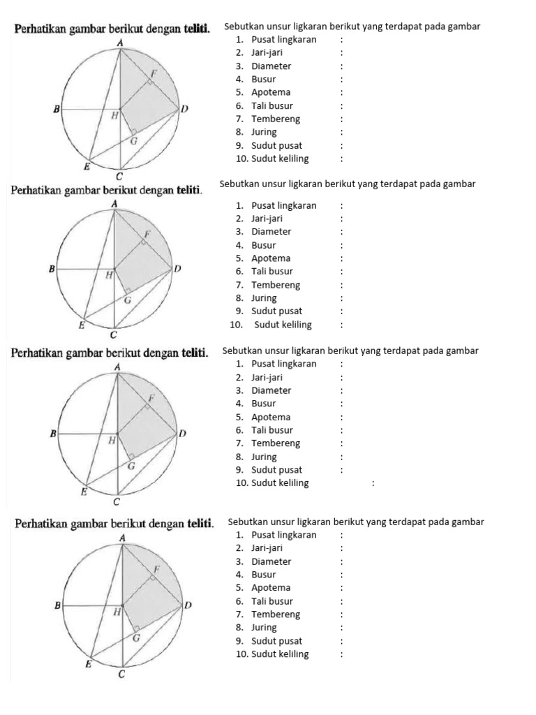 Ulangan Unsur Lingkaran Dan Menghitung Luas N Kel | PDF | Griya & Taman