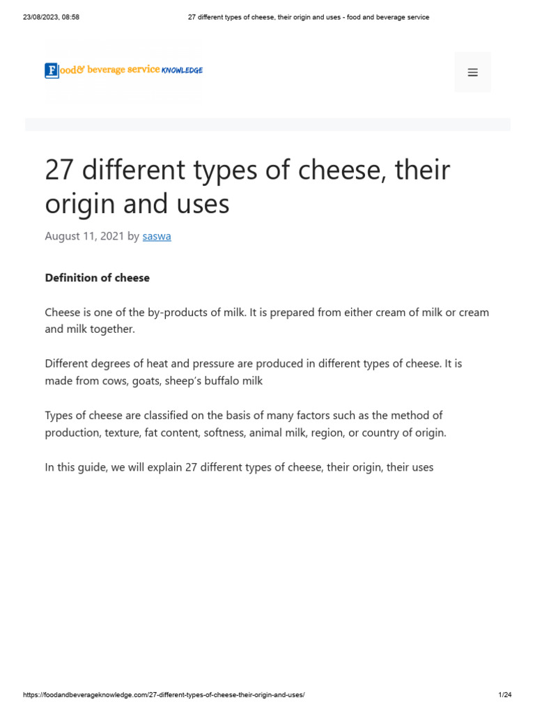 27 Different Types of Cheese, Their Origin and Uses - Food and Beverage ...