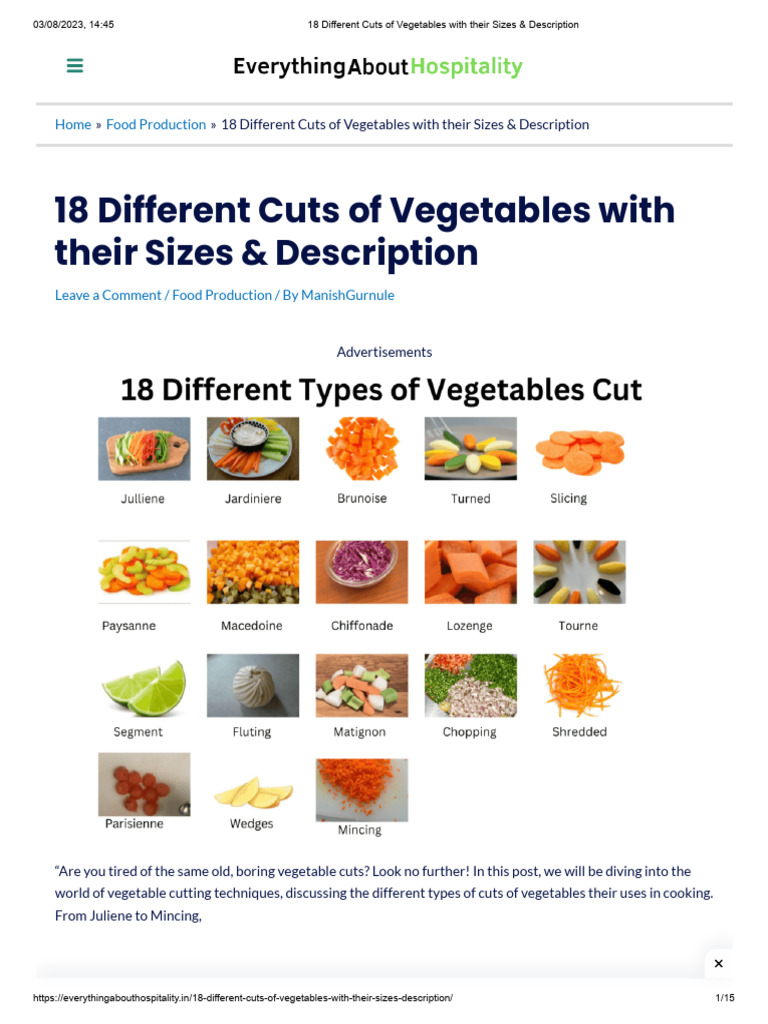 18 Different Cuts of Vegetables With Their Sizes & Description | PDF ...