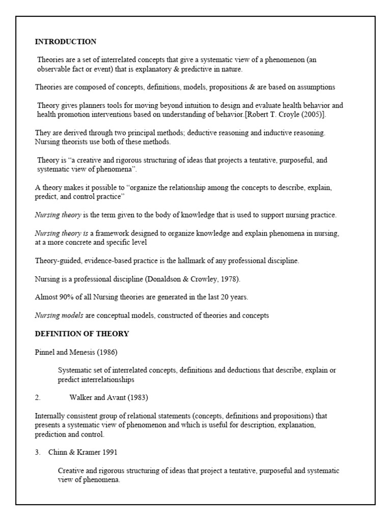 Nursing Theory | PDF | Theory | Concept Nursing Theory | PDF | Theory | Concept