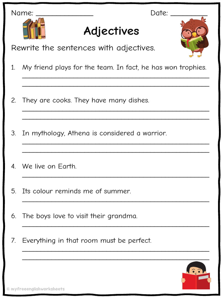 Adjective Sentence Rewrite Worksheet | PDF | Sports & Recreation