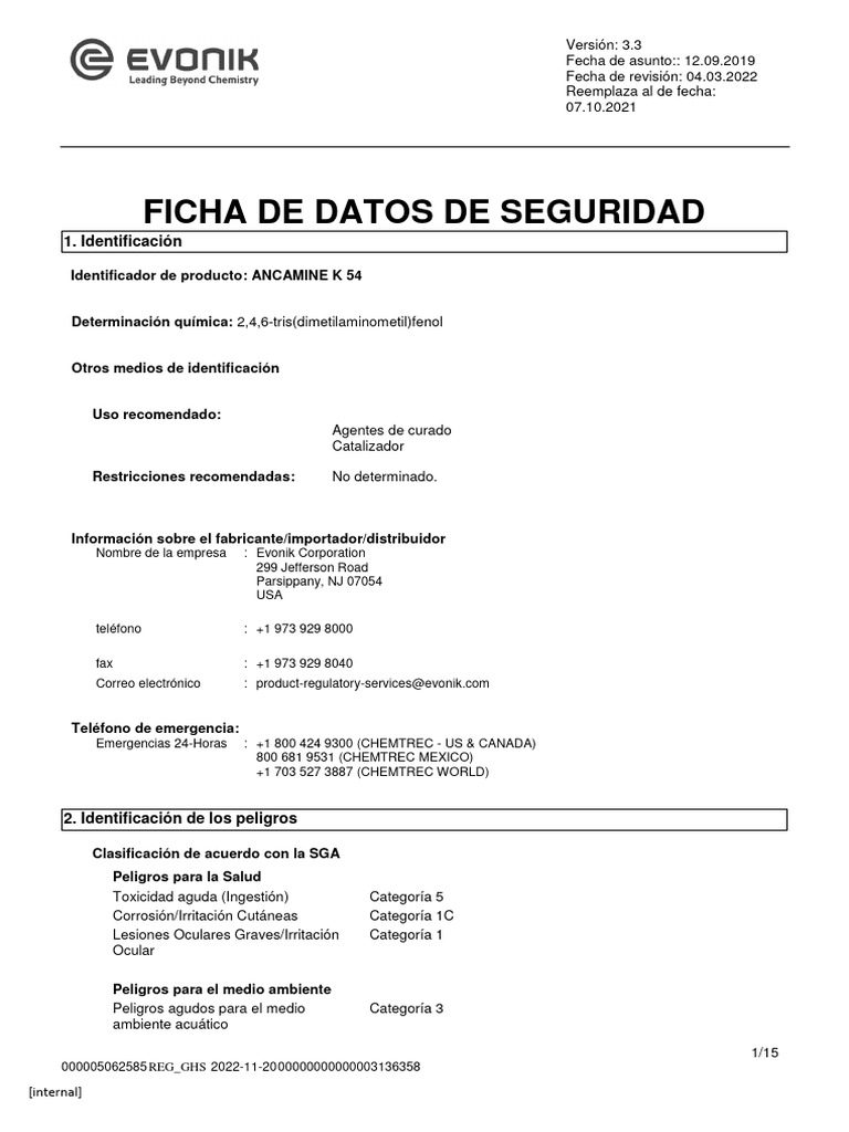 Ancamine K 54 MSDS (04.03.2022) | PDF | Combustión | Sustancias químicas