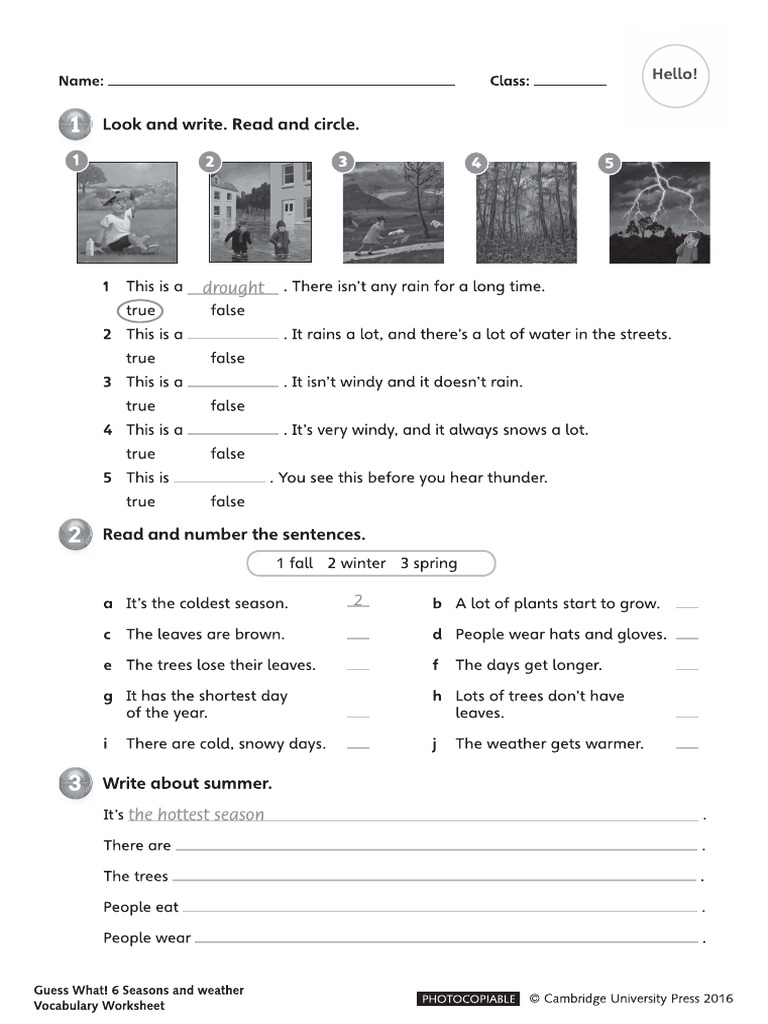 Guess What_6_AE_Unit Seasons and Weather_Vocabulary Worksheet | PDF