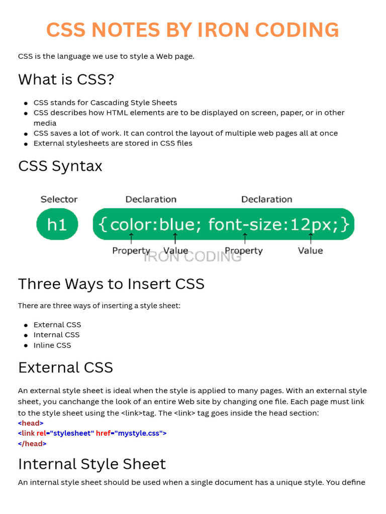CSS Notes by Iron Coding | PDF | Html Element | Hypertext