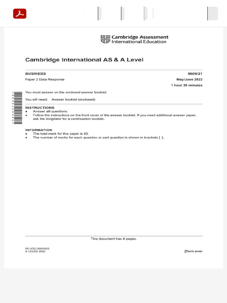 As Level Paper 2 Business Past Paper | PDF