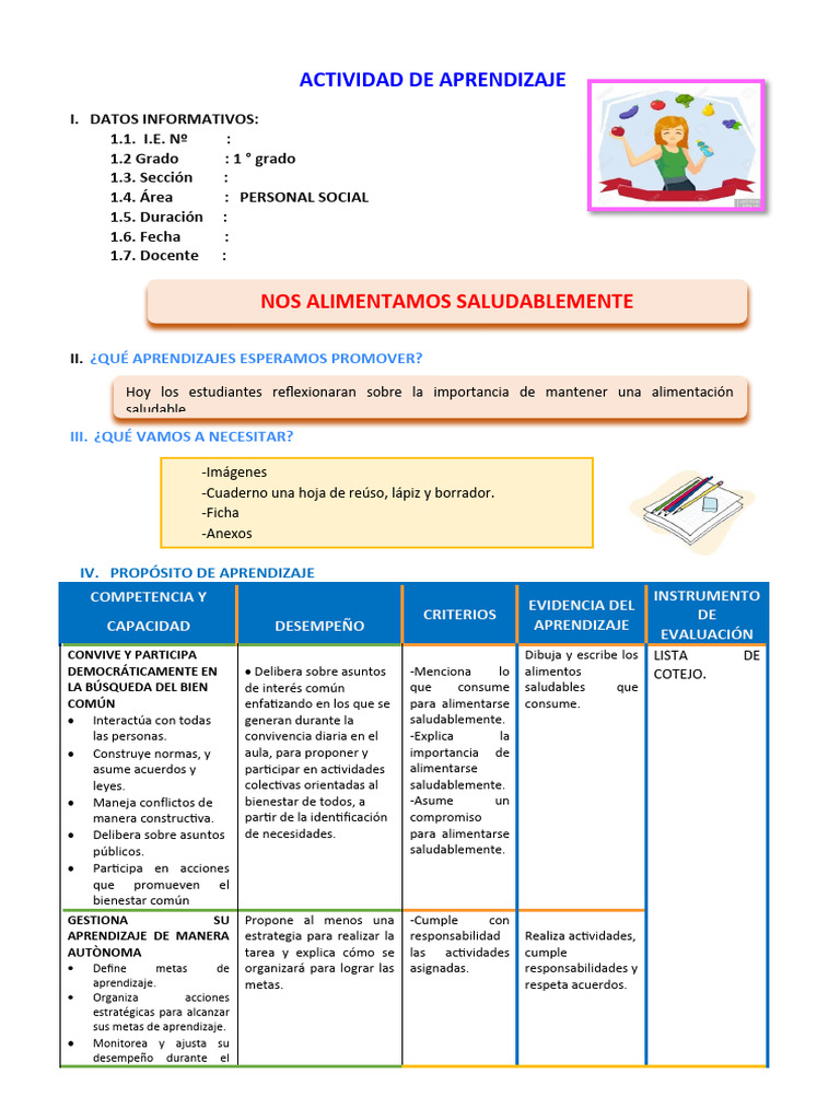 D3 A1 Sesion Ps. Nos Alimentamos Saludablemente | PDF | Alimentos | Dieta