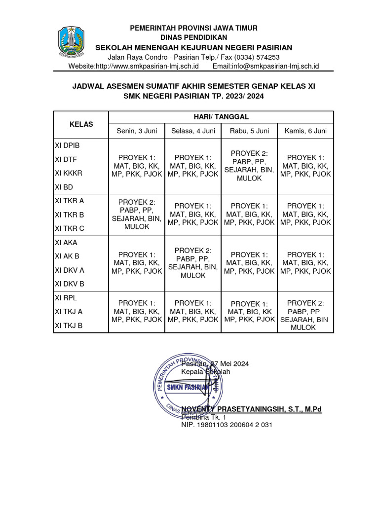 Jadwal Penguji Asesmen Kelas XI | PDF