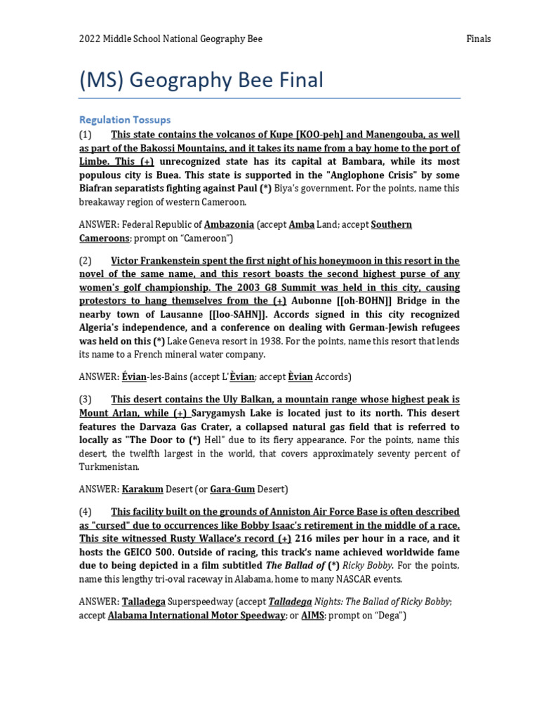 MS Geography Bee Finals | PDF