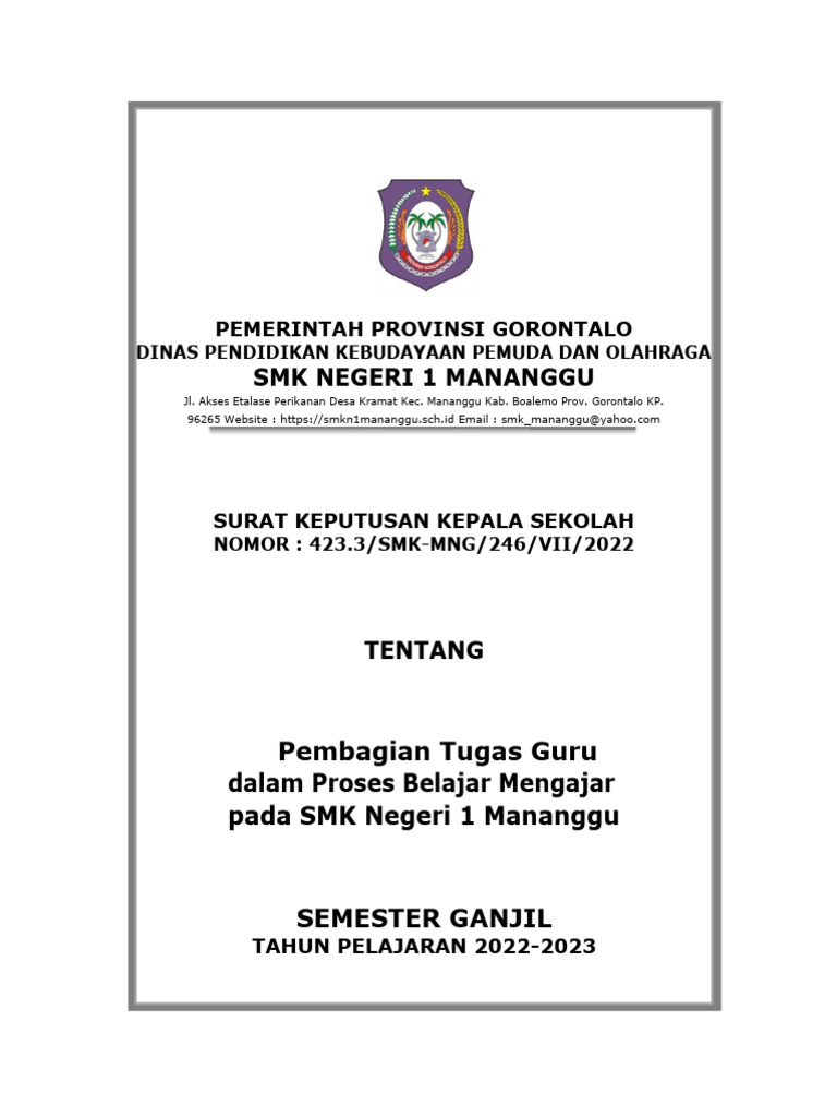 SK Pembagian Tugas Ganjil 2021-2022 | PDF