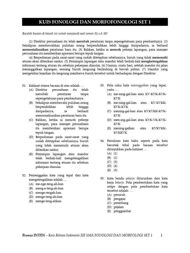 Kuis Fonologi dan Morfologi SMA | PDF
