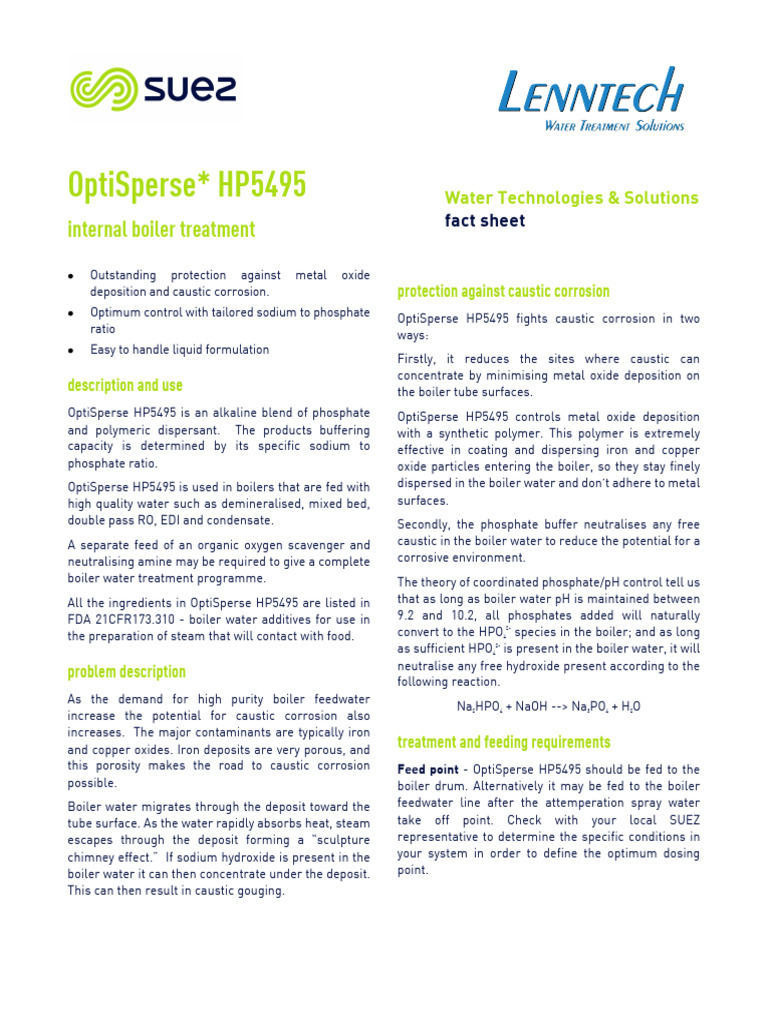 SUEZ OptiSperse HP5495 L | PDF | Corrosion | Boiler