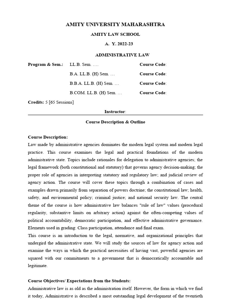 Administrative Law Course Overview | PDF | Administrative Law | Justice