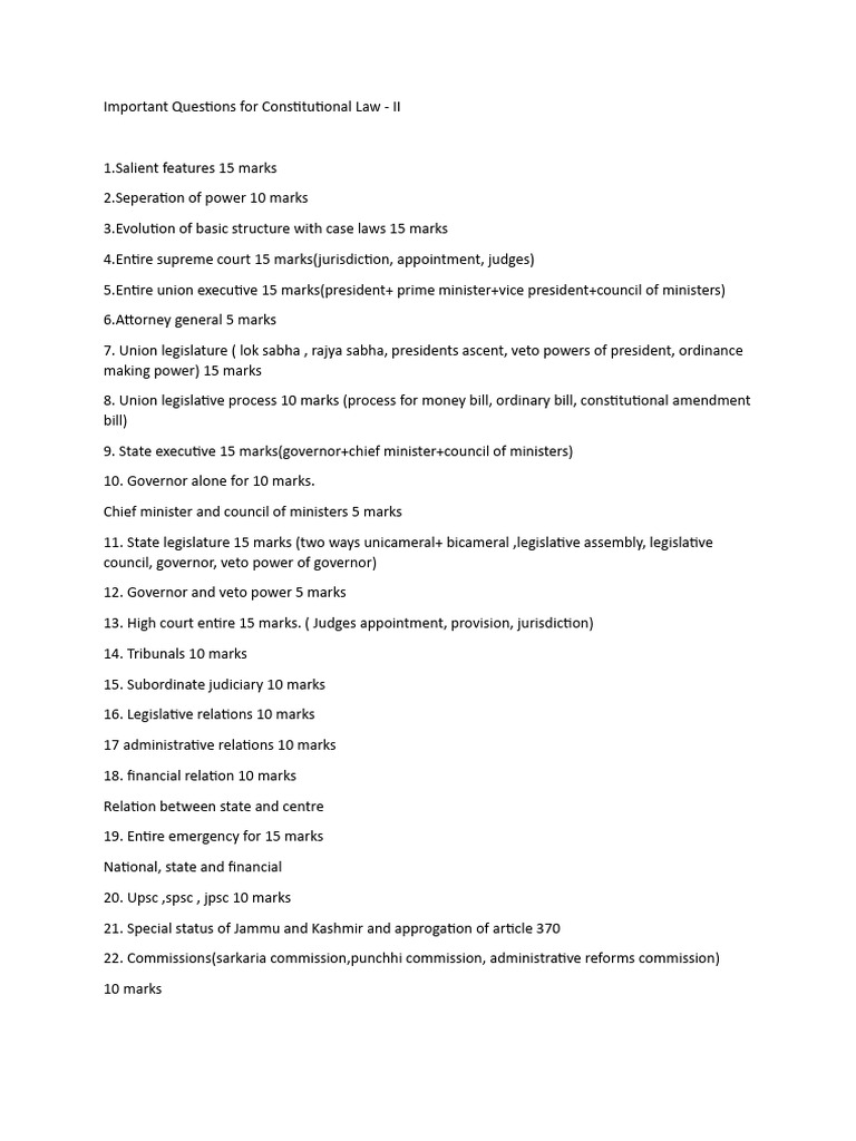 Important Questions For Constitutional Law | PDF