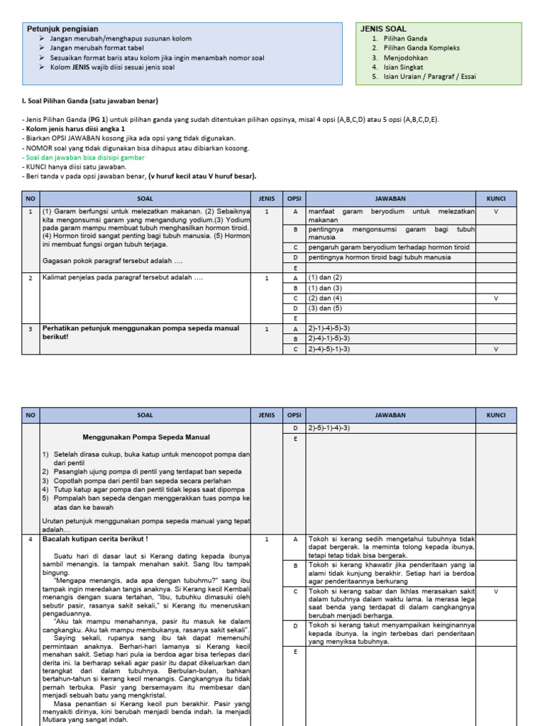 Template Soal Bahasa Indonesia AM BINDO 24T | PDF