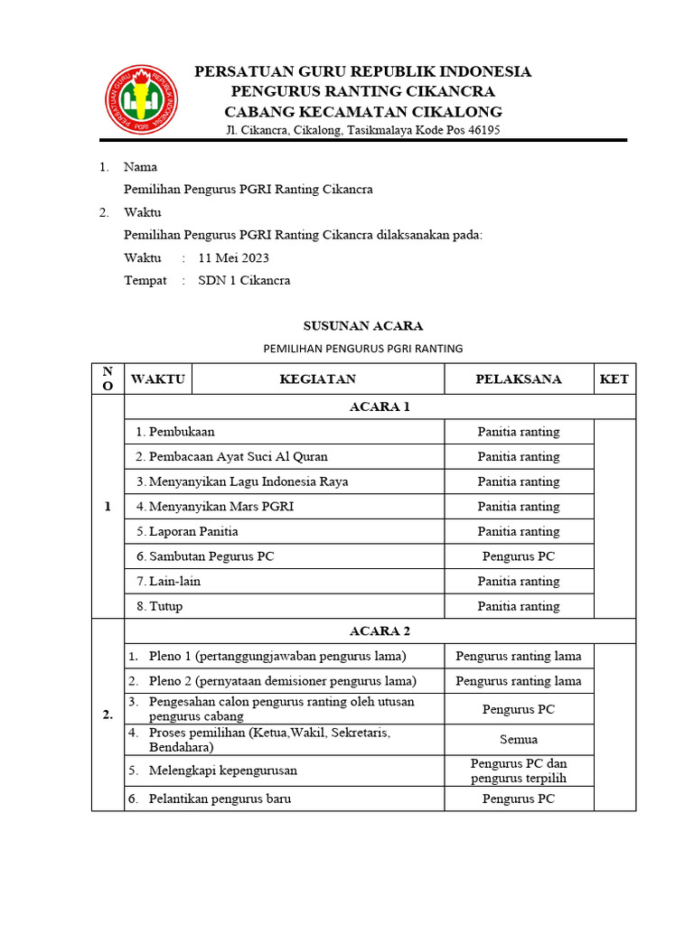 Dok Pemilihan Ketua Ranting Pgri | PDF