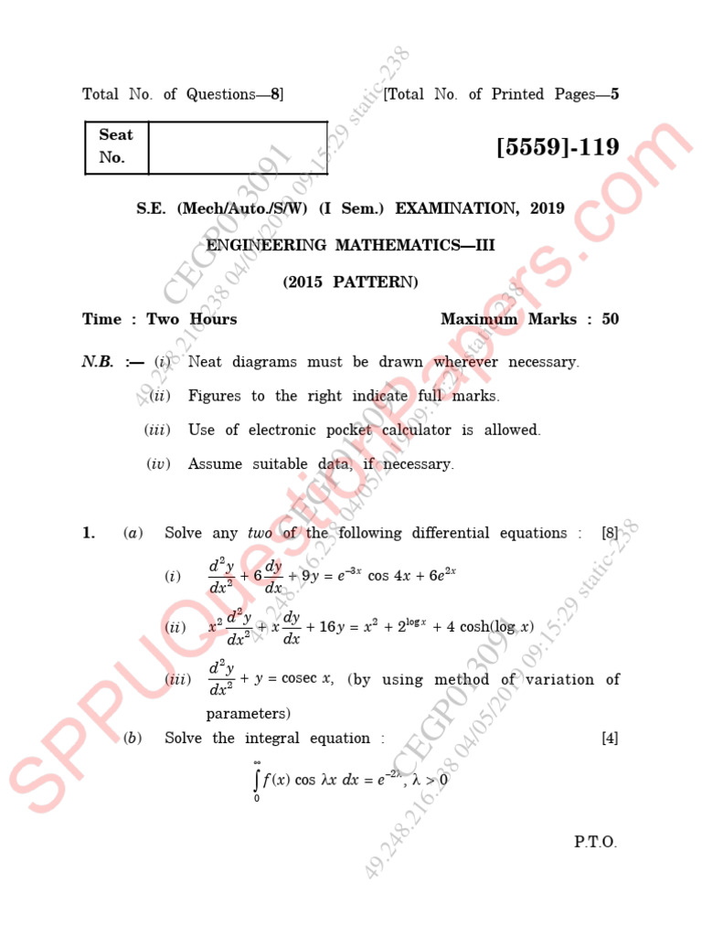 Be Mechanical Engineering Semester 3 2019 May Engineering Mathematics 3 m3 Pattern 2015 | PDF ...