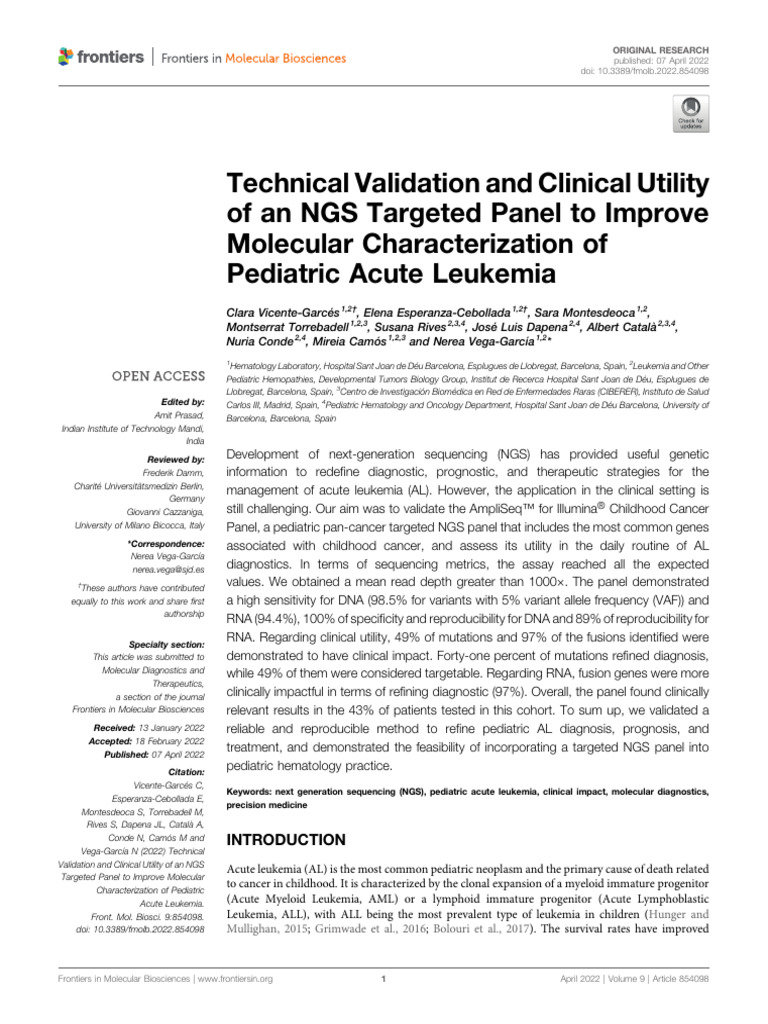 Paper NGS Leukemia | PDF | Dna Sequencing | Sensitivity And Specificity