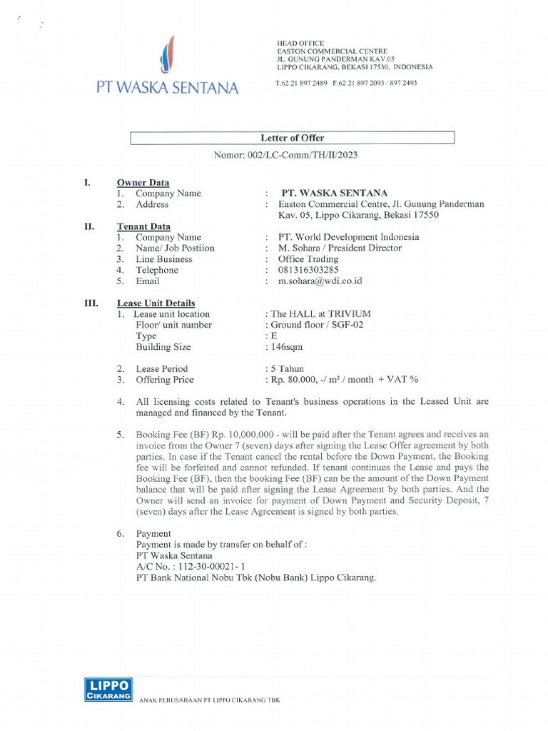 Letter of Offer The Hall | PDF