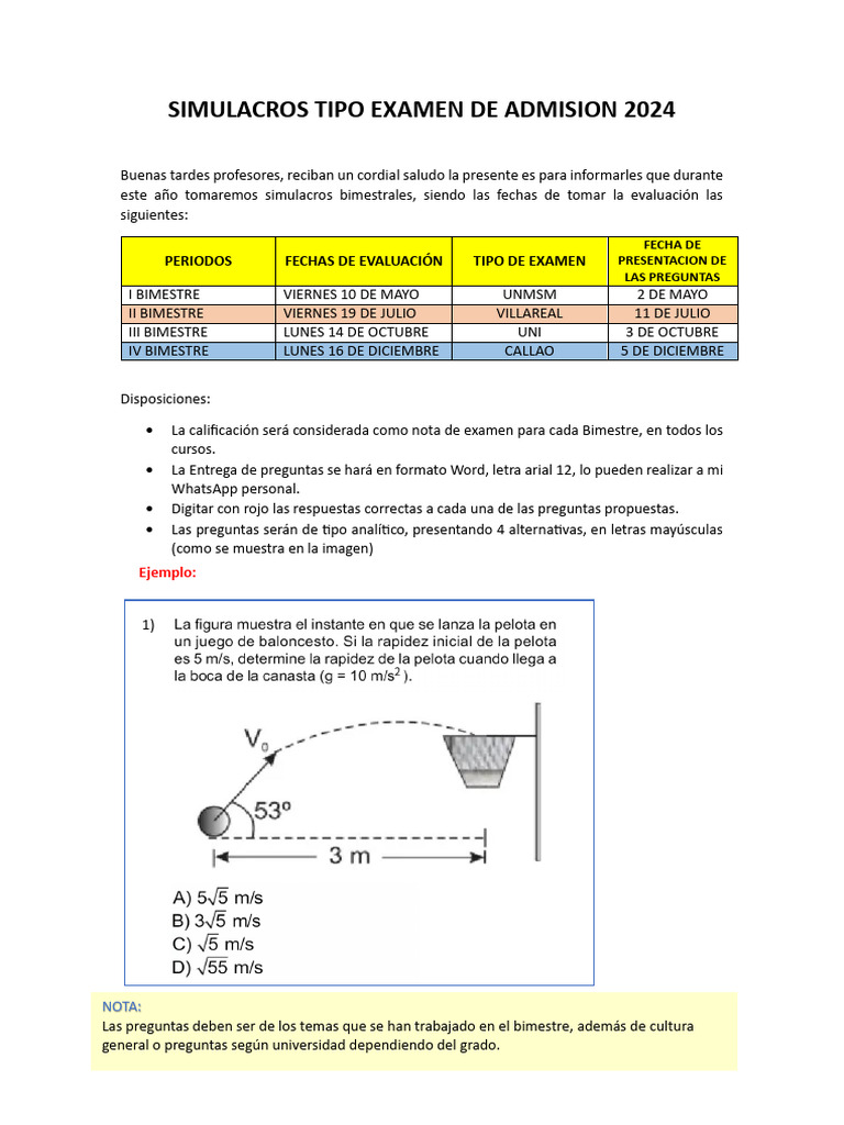 SIMULACROS TIPO EXAMEN DE ADMISION 2024 | PDF | Science