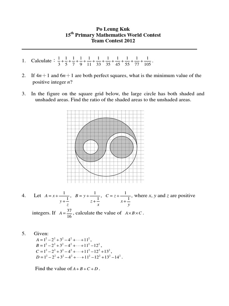 2012 PMWC Team Questions | PDF | Discrete Mathematics | Number Theory