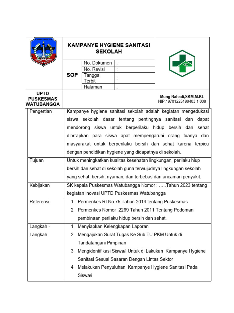Contoh SOP Kampanye Hygiene Sekolah | PDF | Pengembangan Diri