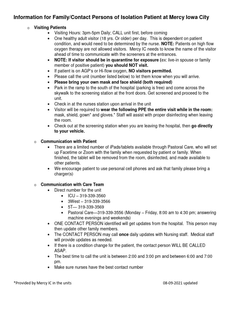 Pastoral Care Information For Isolation Patients Family | PDF ...