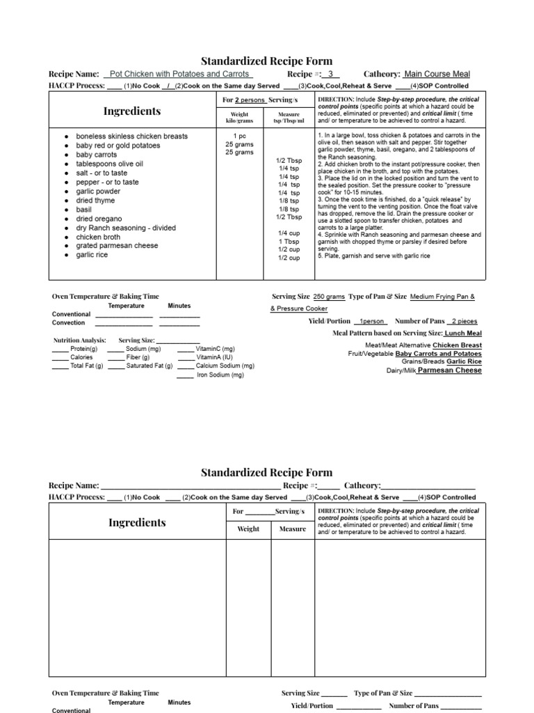 Standardized Recipe FormSample FINAL DL | Download Free PDF | Cooking ...