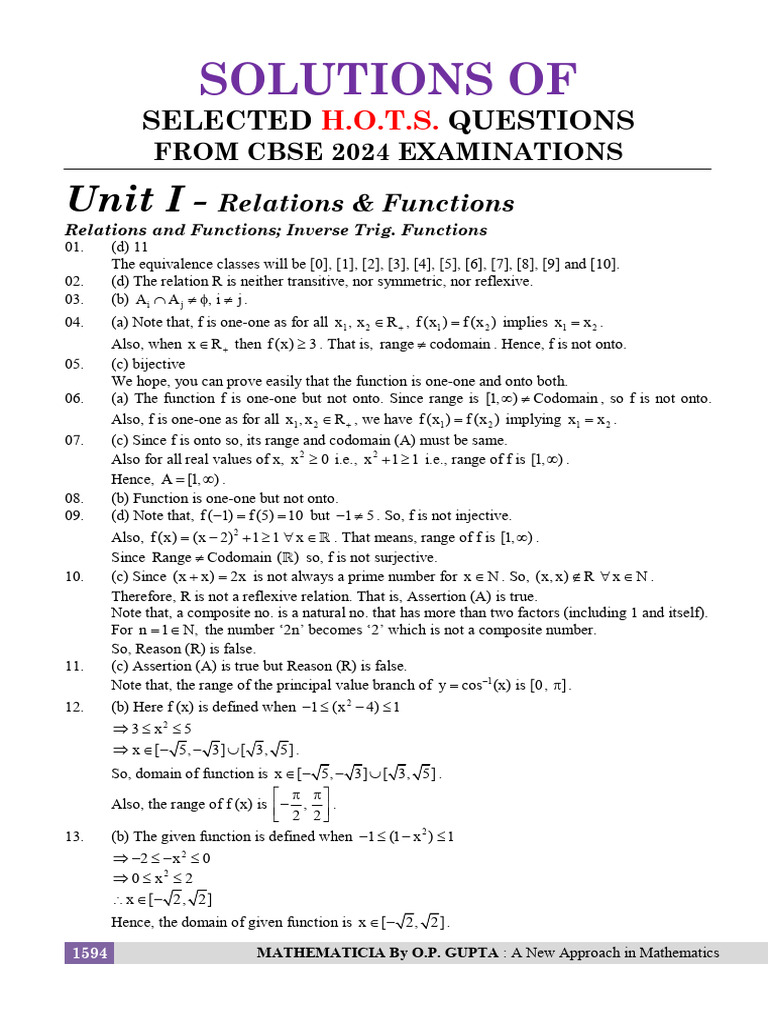 Xii-Hots-Solutions (Mathmission) | PDF | Function (Mathematics ...