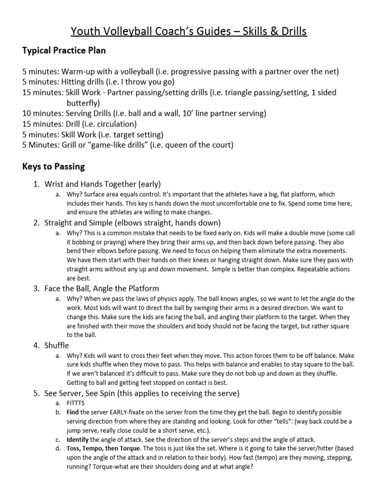 Youth Volleyball Coach’s Guides – Skills & Drills | PDF | Volleyball