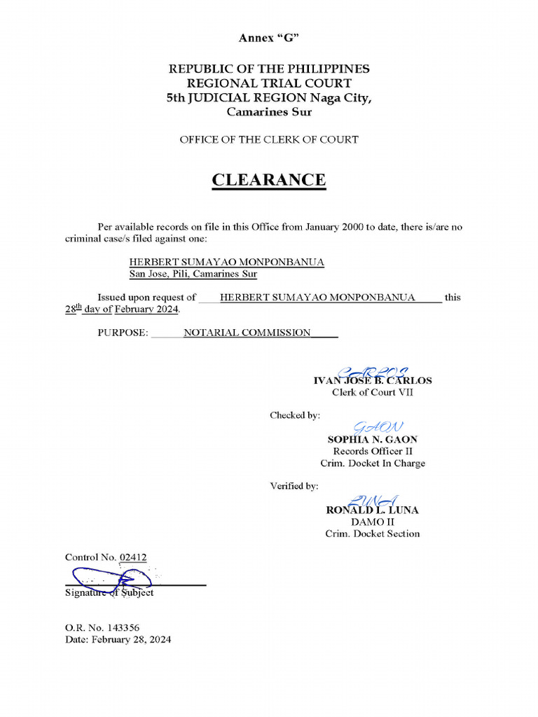 Annex-H-RTC-Clearance | PDF