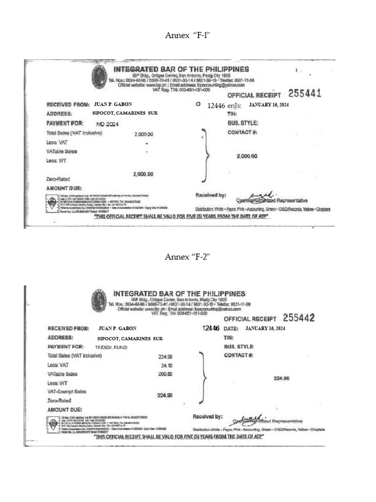 Annex B Official Receipts of IBP Dues | PDF