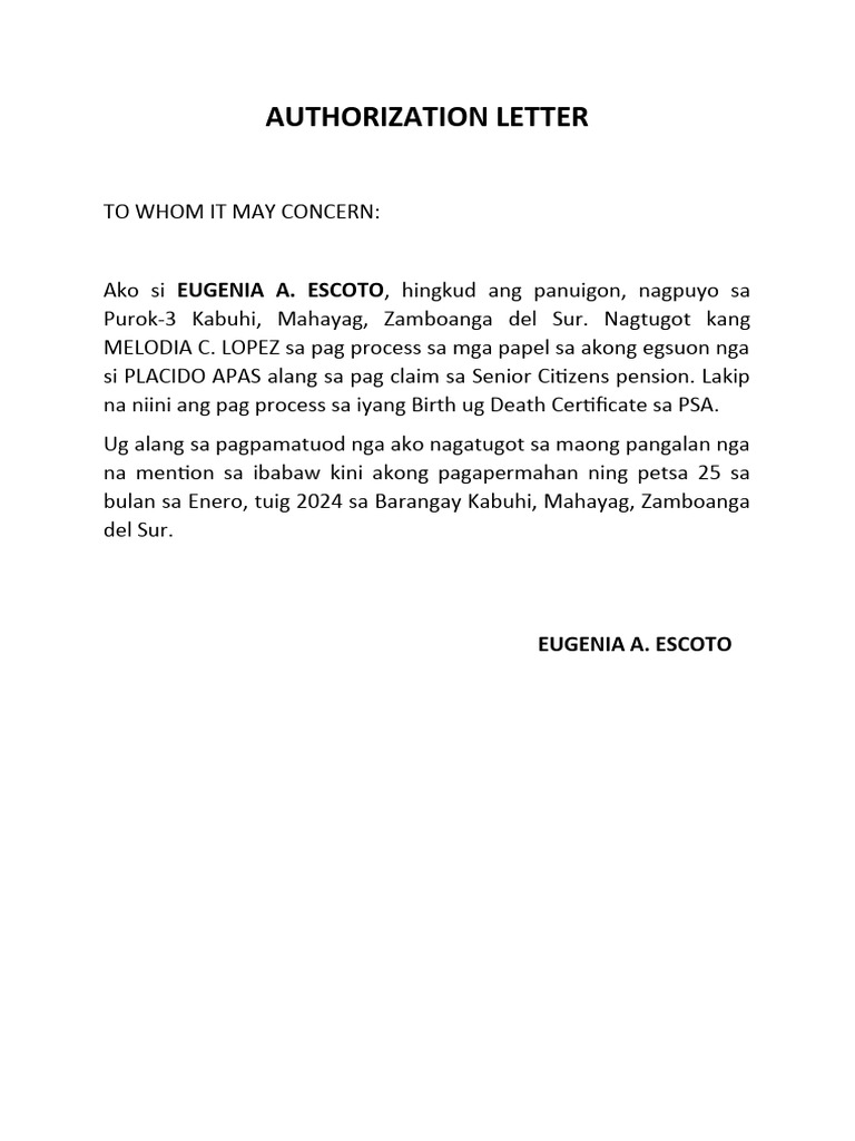 AUTHORIZATION LETTER | PDF