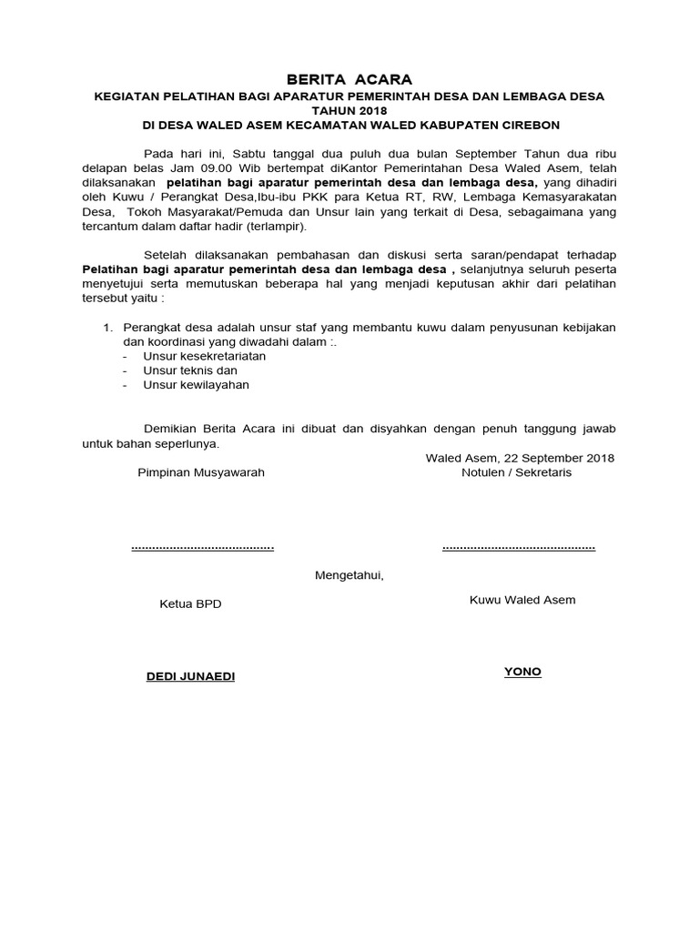 BERITA ACARA NOTULEN Pemerintah Desa | PDF