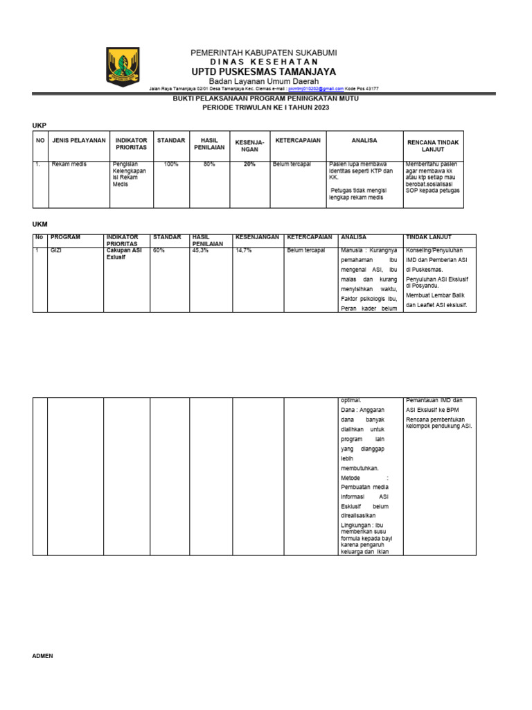 Evaluasi Mutu Puskesmas Tamanjaya 2023 | PDF